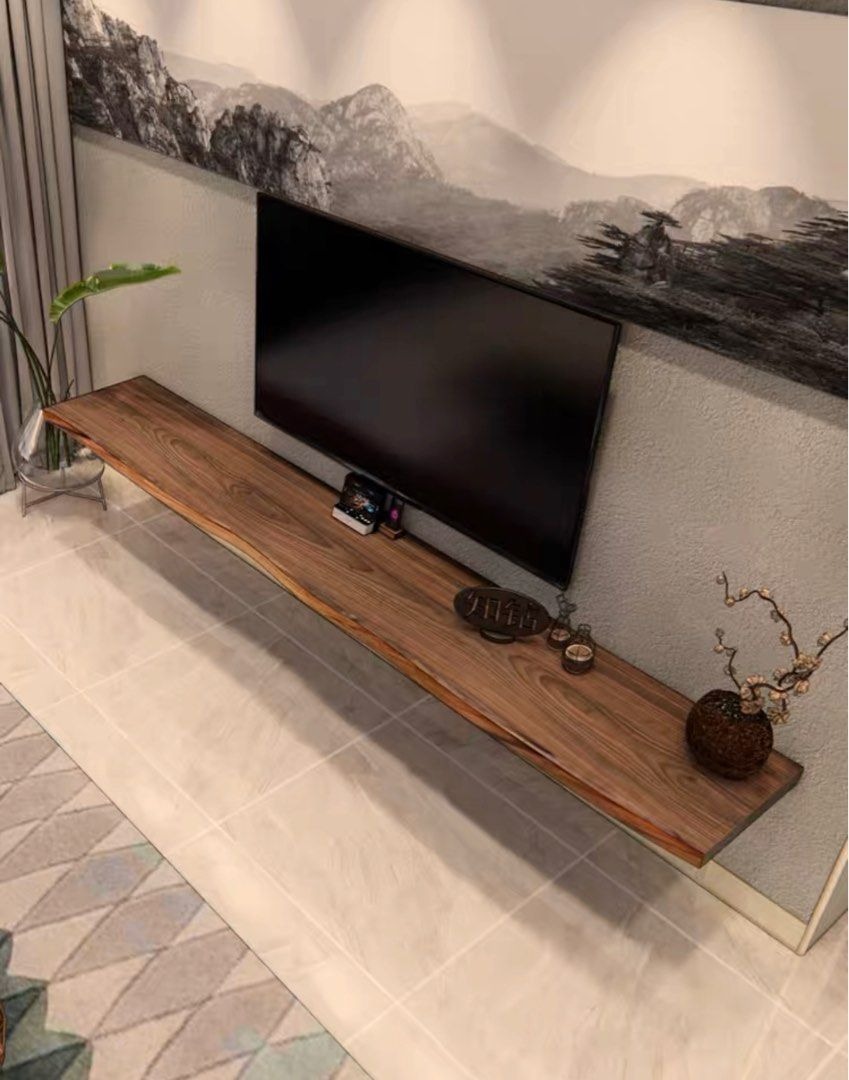 HAZER Rustic Solid Wood Floating TV Console, Furniture & Home Living ...