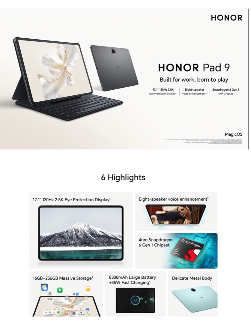 Honor Pad 9 (WiFi) Cyan Lake 256GB, Mobile Phones & Gadgets, Tablets ...