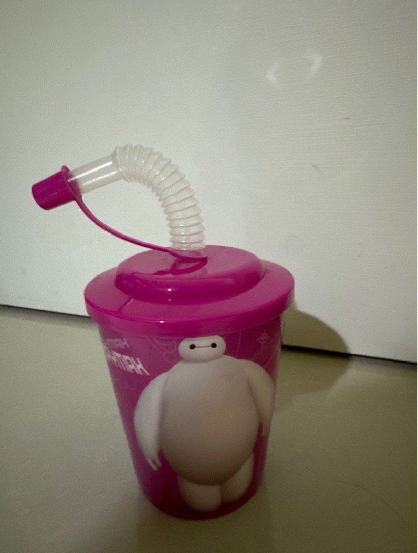 Kids- pink big hero Disney baymax cup with straw, Babies & Kids, Going ...