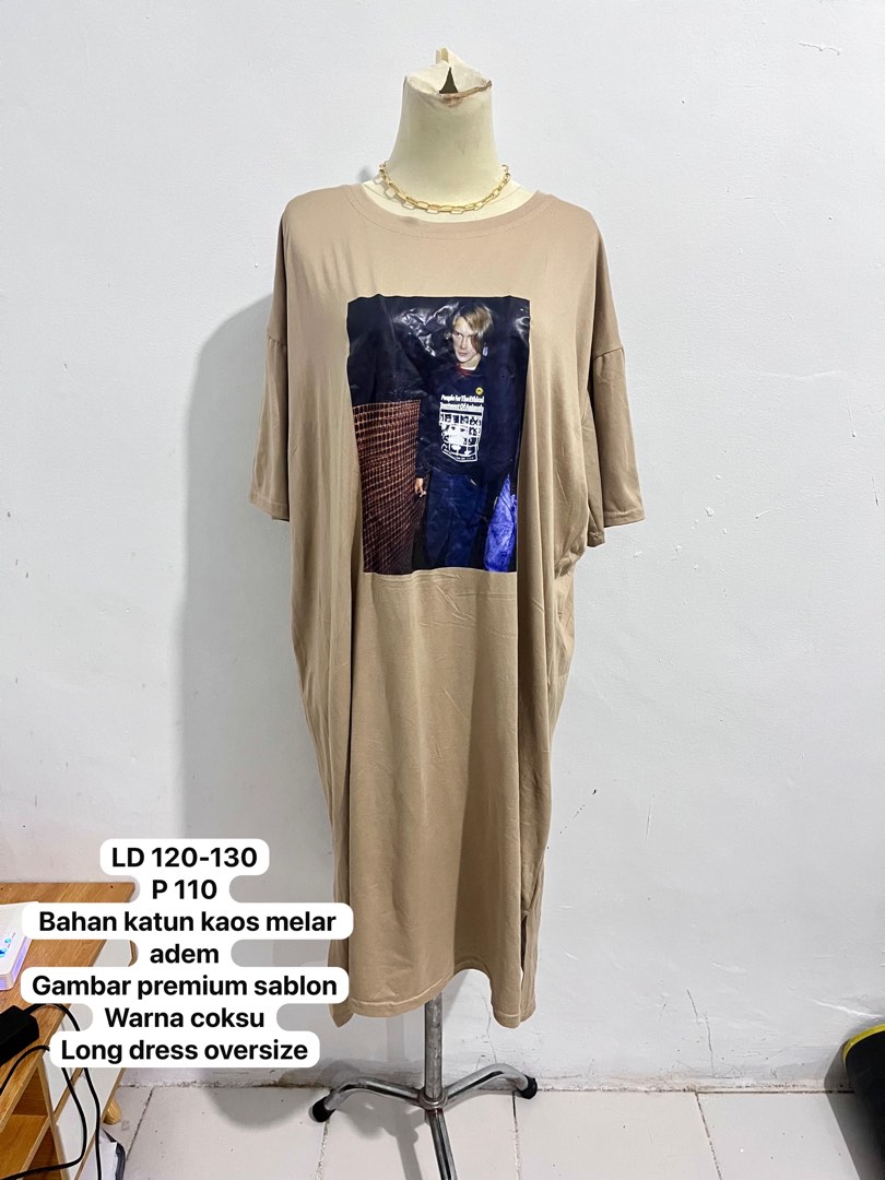 LONG DRESS OVERSIZE BASIC DRESS KAOS WARNA COKSU BERGAMBAR KOREA LOOK ...