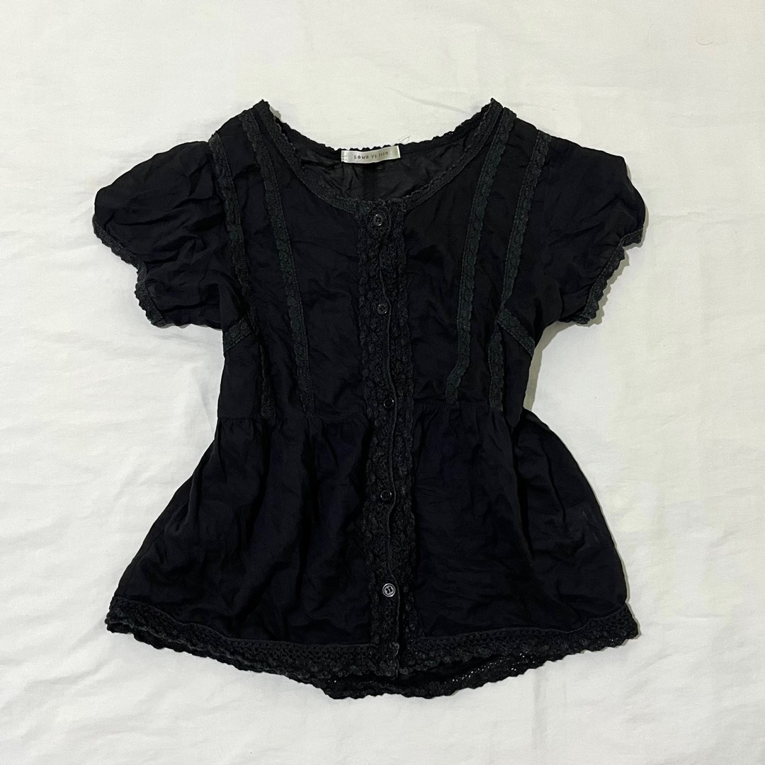 mori kei fit black blouse, Women's Fashion, Tops, Blouses on Carousell