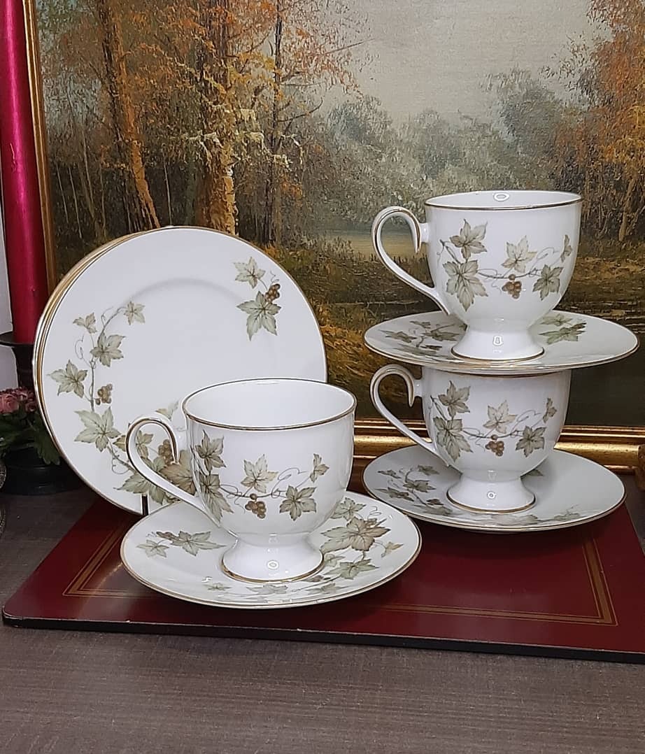 NORITAKE Ireland "Trailing Ivy" Bone China Footed Teacup, Saucer & Side ...