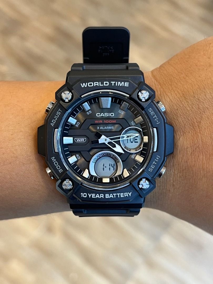 ORIGINAL CASIO Analog Digital Black Dial Resin Band Men's Watch AEQ-120W-1A, Men's Fashion ...