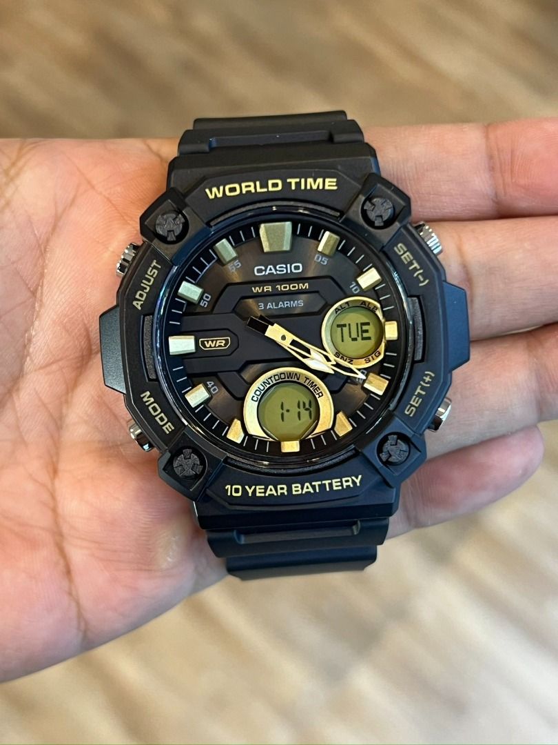 ORIGINAL CASIO Analog Gold Dial Resin Band Men's Watch AEQ-120W-9A, Men's Fashion, Watches ...