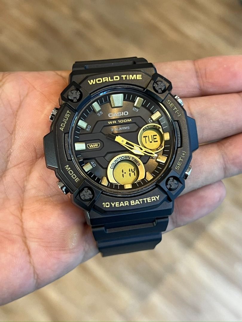 ORIGINAL CASIO Analog Gold Dial Resin Band Men's Watch AEQ-120W-9A, Men's Fashion, Watches ...