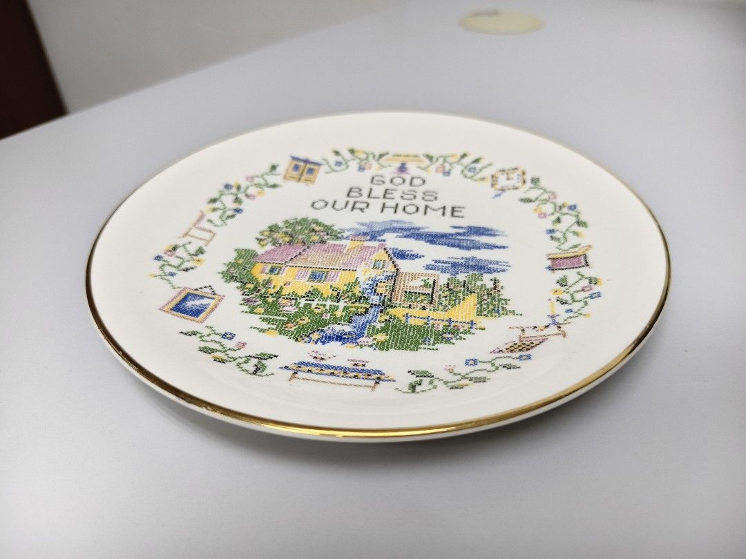 Vintage Liverpool Road Pottery GOD BLESS OUR HOME 7 inch Plate Gold ...
