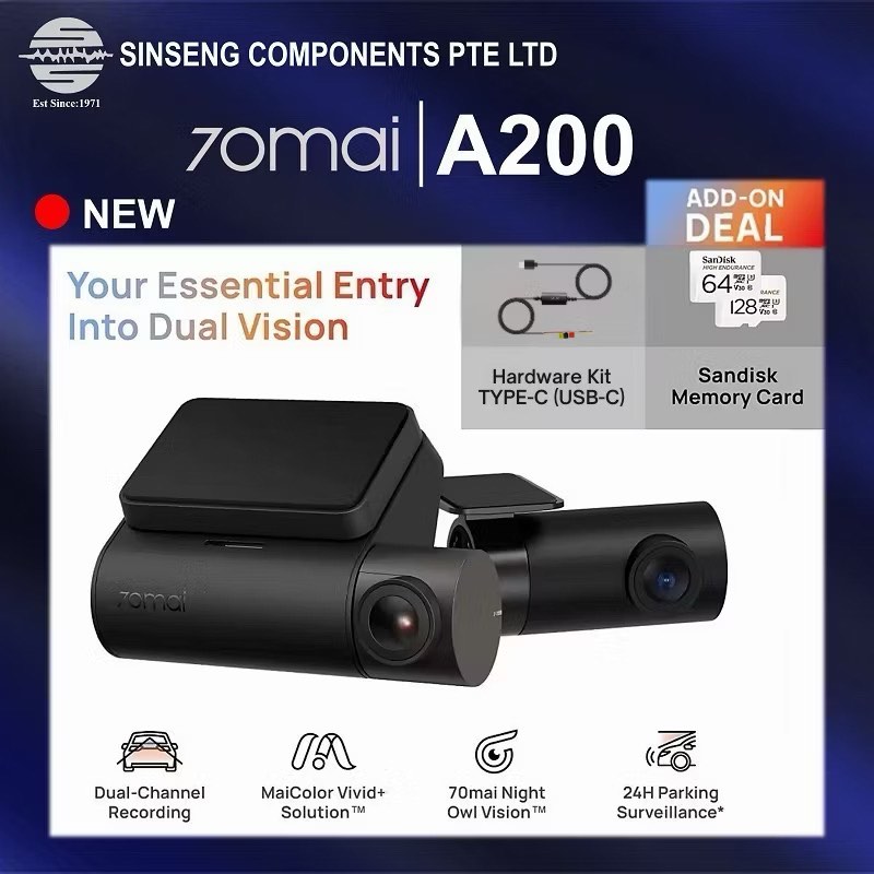 Xiaomi 70mai A200 Dashcam | Type-C | Dual Channel | Dual-Lens Front and ...