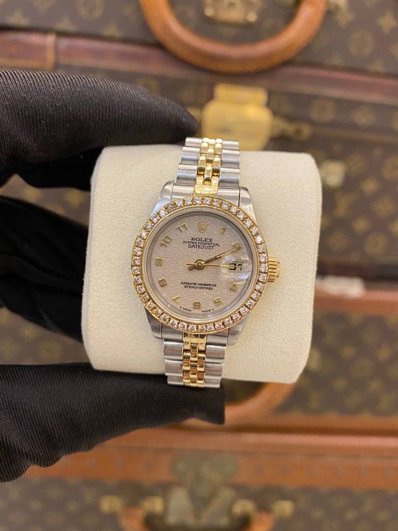 2002 ROLEX DATEJUST 26MM HALF GOLD DIAMOND BEZEL WITH COMPUTER PRINT ...