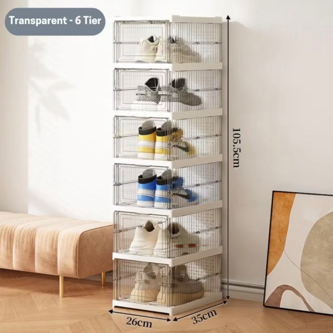 6 Tier Foldable Stackable Shoe Cabinet | Folding Shoe Display Rack ...