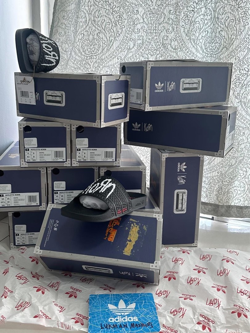 Adilette x Korn, Men's Fashion, Footwear, Flipflops and Slides on Carousell