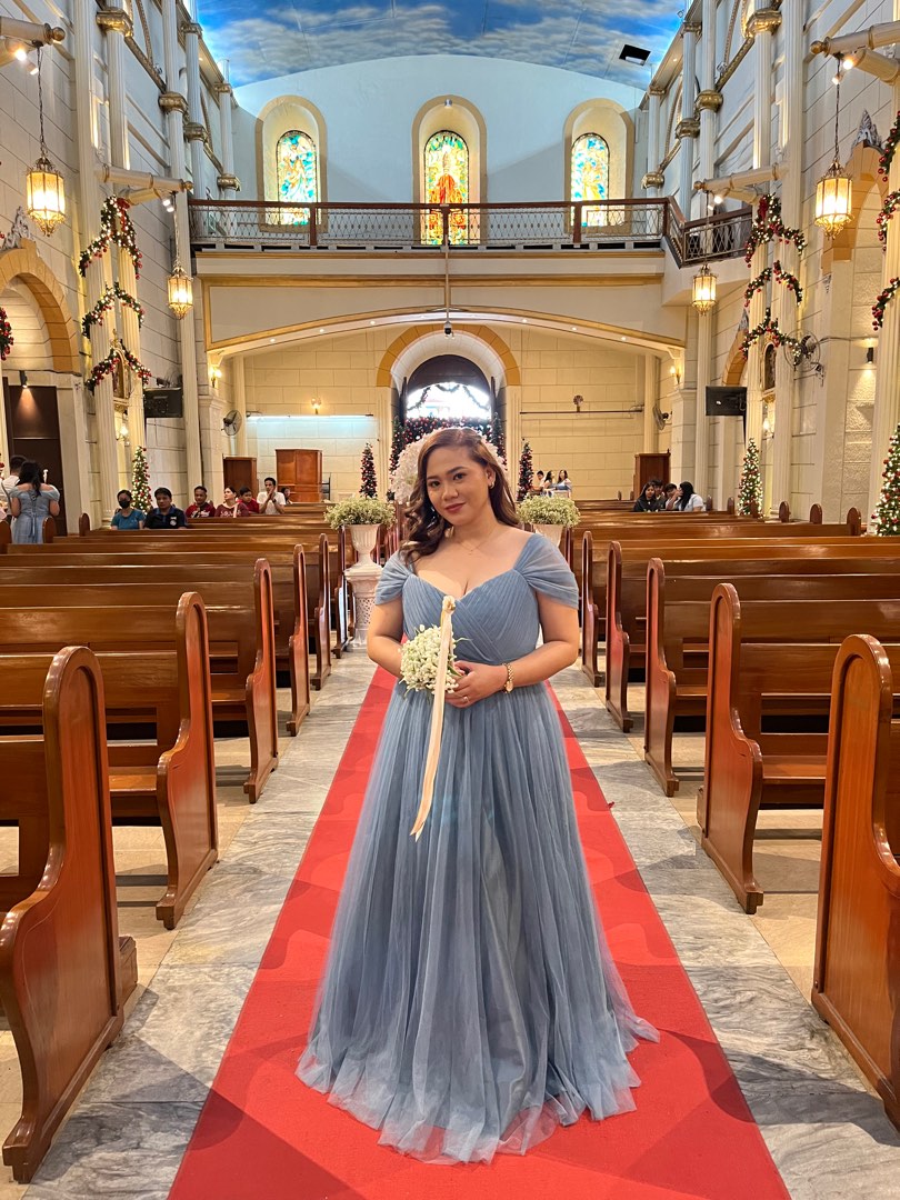 Dusty Blue Gown, Women's Fashion, Dresses & Sets, Evening dresses ...