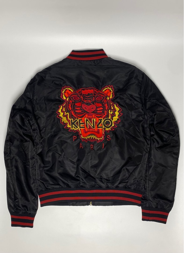 Kenzo black synthetic tiger embroidered bomber jacket, Men's Fashion ...