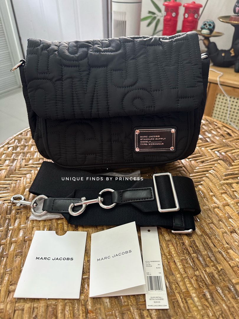 mj nylon jumbled logo messenger black bag, Women's Fashion, Bags ...