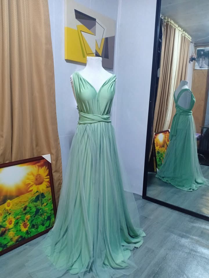 Sage green infinity tulle bridesmaid dress, Women's Fashion, Dresses ...