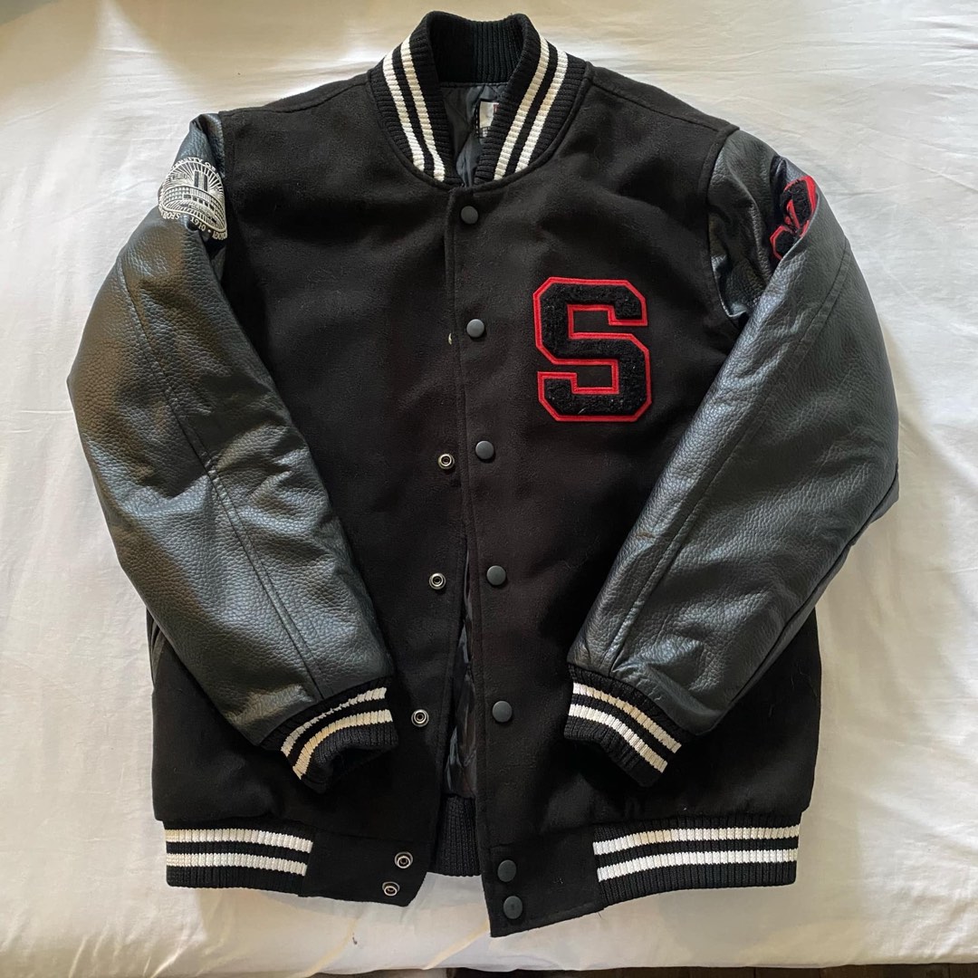 SNU Black leather varsity Jacket, Men's Fashion, Coats, Jackets and ...