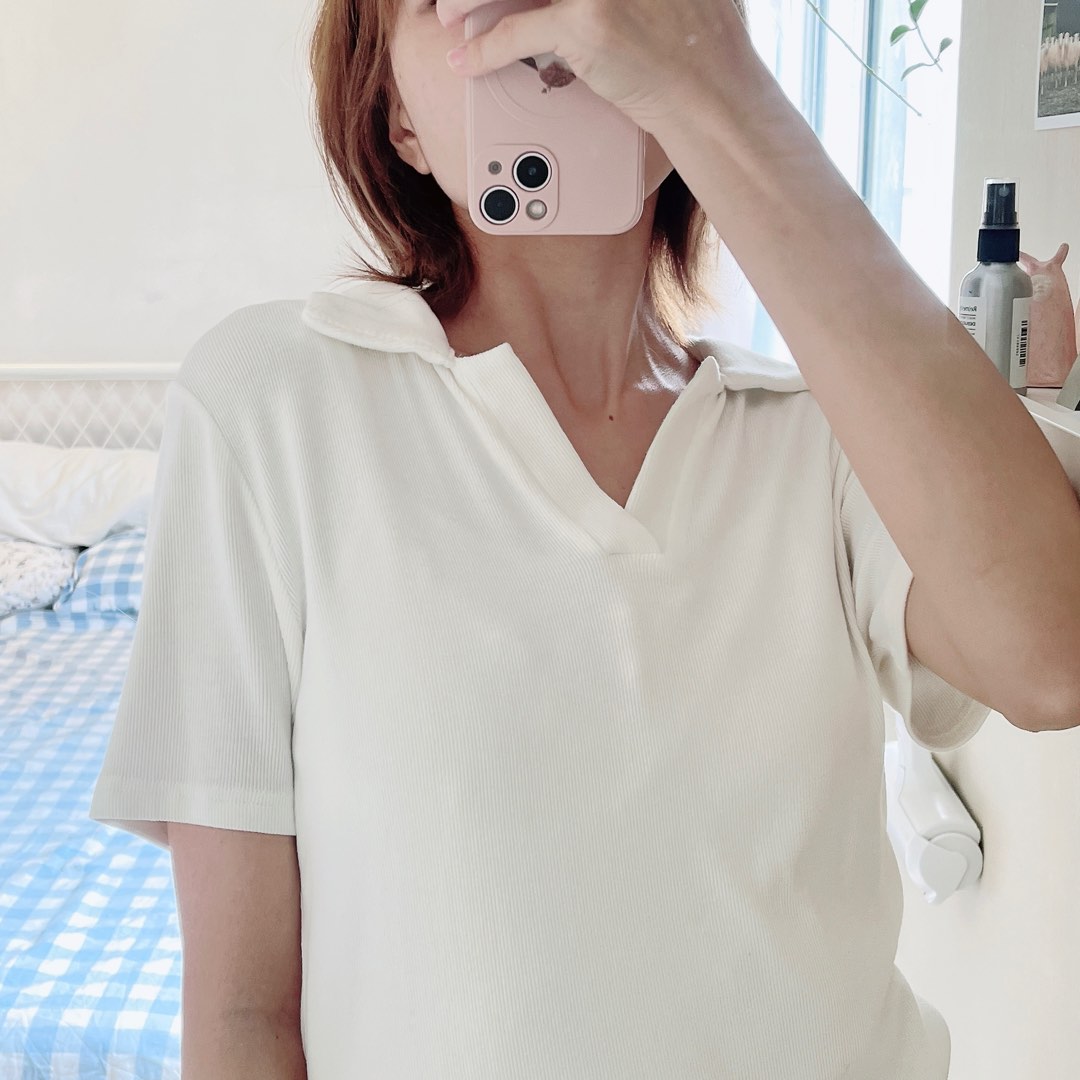 Soft White Collar Top (Knit Texture), Women's Fashion, Tops, Shirts on ...