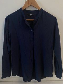 Uniqlo Navy Blue, Women's Fashion, Tops, Blouses on Carousell