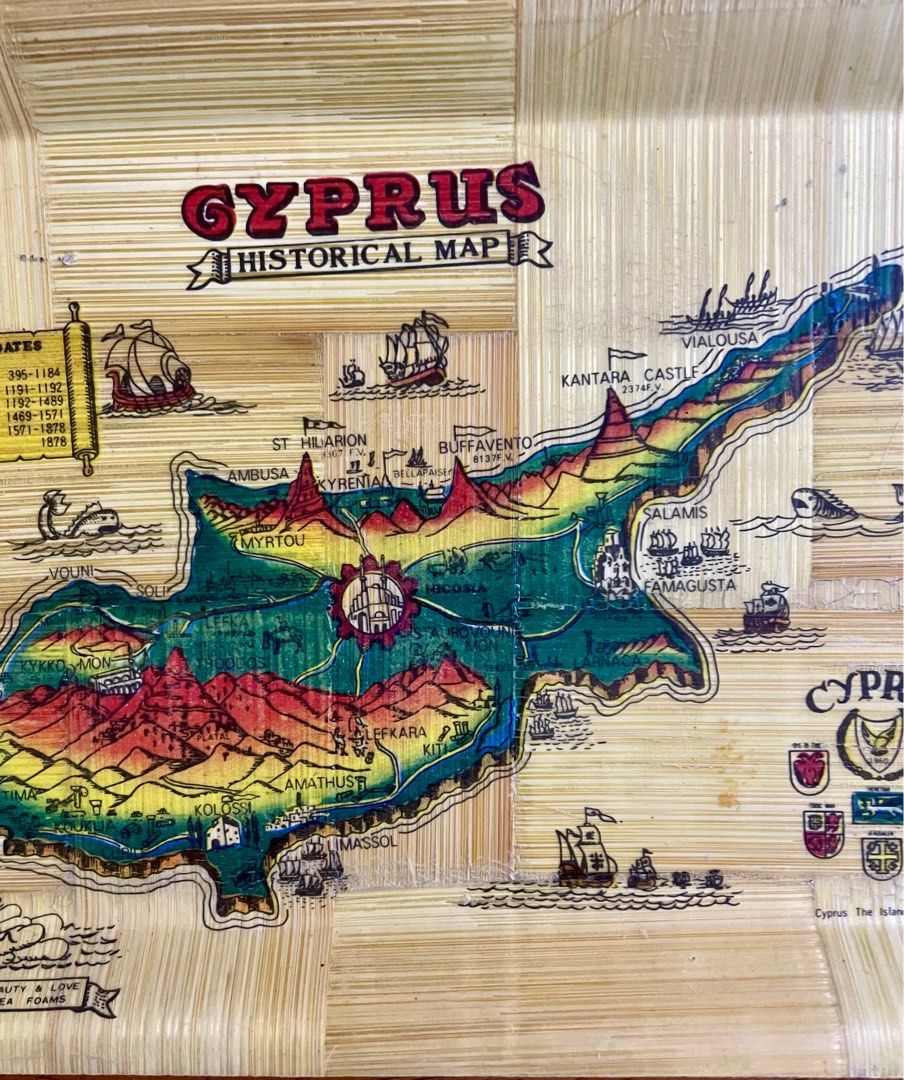 Vintage Cyprus Historical Map Bamboo Tray / Size: 30x19cms, Furniture ...
