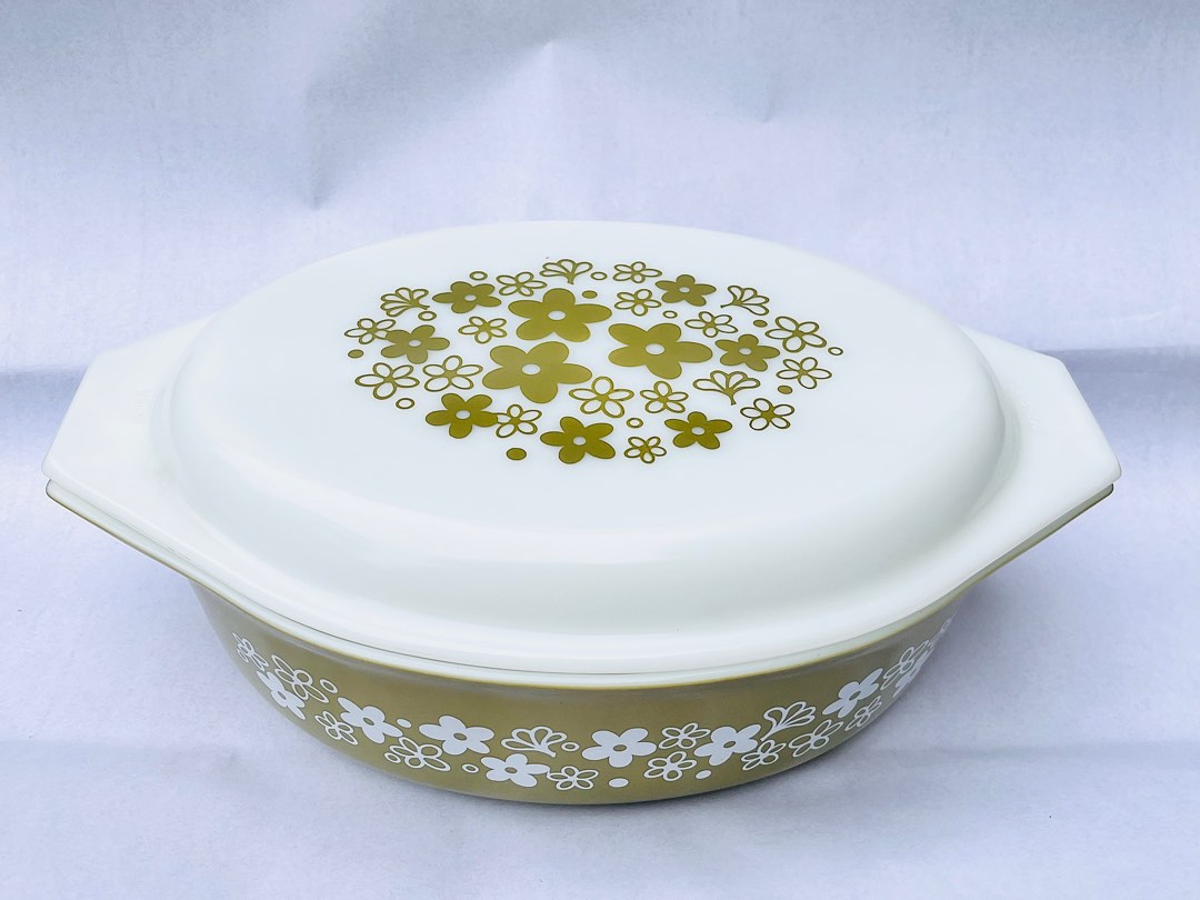 Vintage Pyrex Oval Casserole Dish Spring Blossom Green 70s Era LAST ...