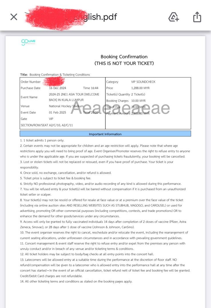 Section a2 row c seat 10 and 11-2NE1 ASIA TOUR [WELCOME BACK] IN KUALA ...