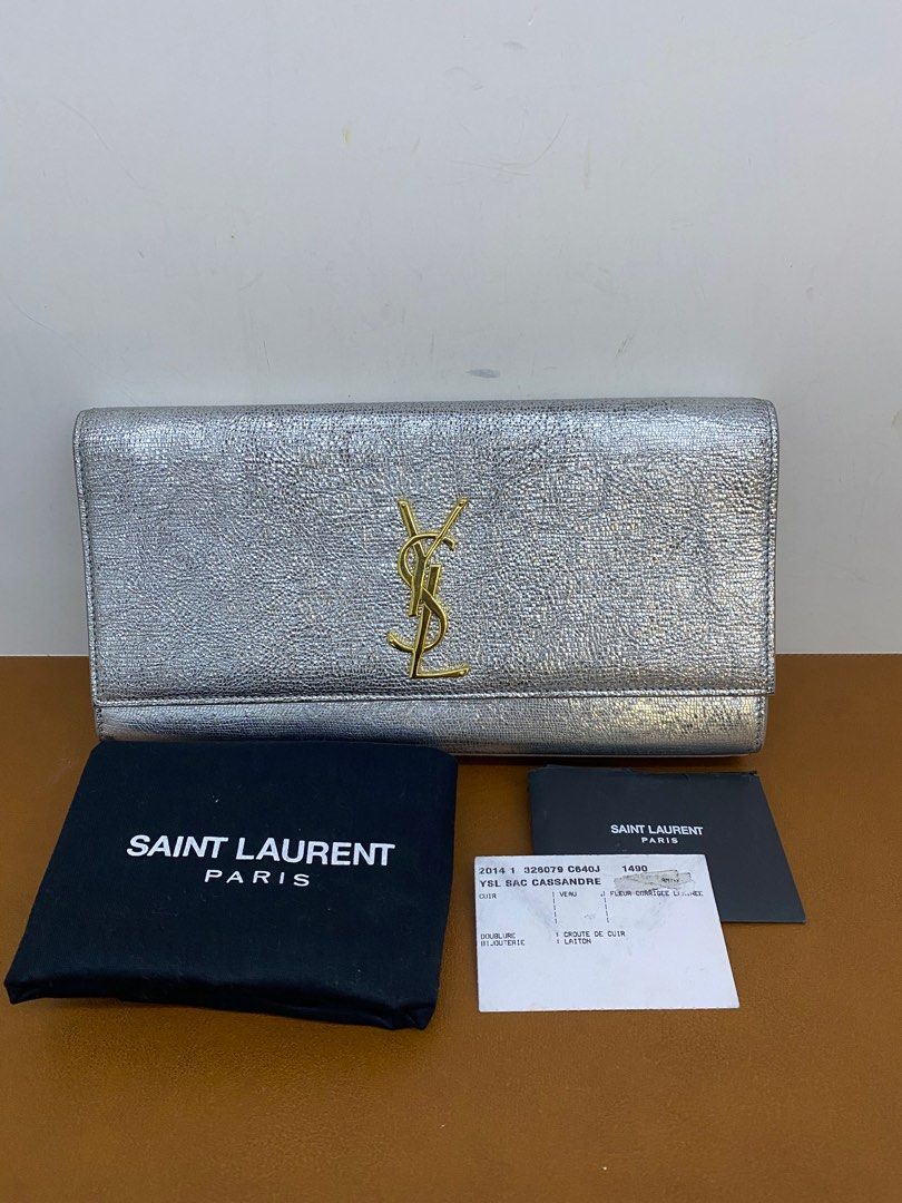 YVES SAINT LAURENT CASSANDRE CLUTCH 27CM SILVER CALF LEATHER GHW ...
