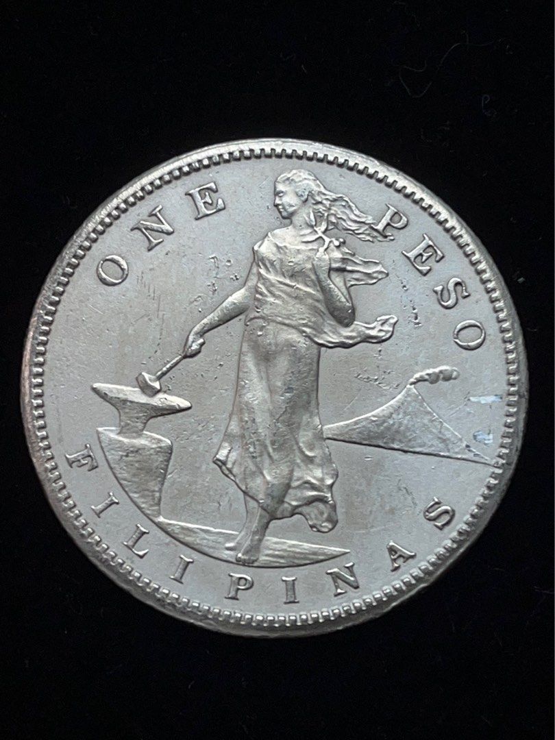 1908 One peso Filipinas Small type Silver Coin Vintage Philippines US Sovereignty 80 percent ...