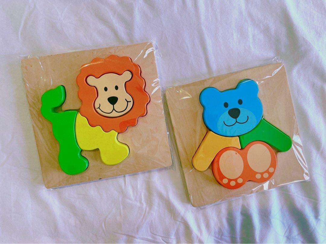 2pcs for both thick premium toddler wooden puzzle bear and lion toys r ...