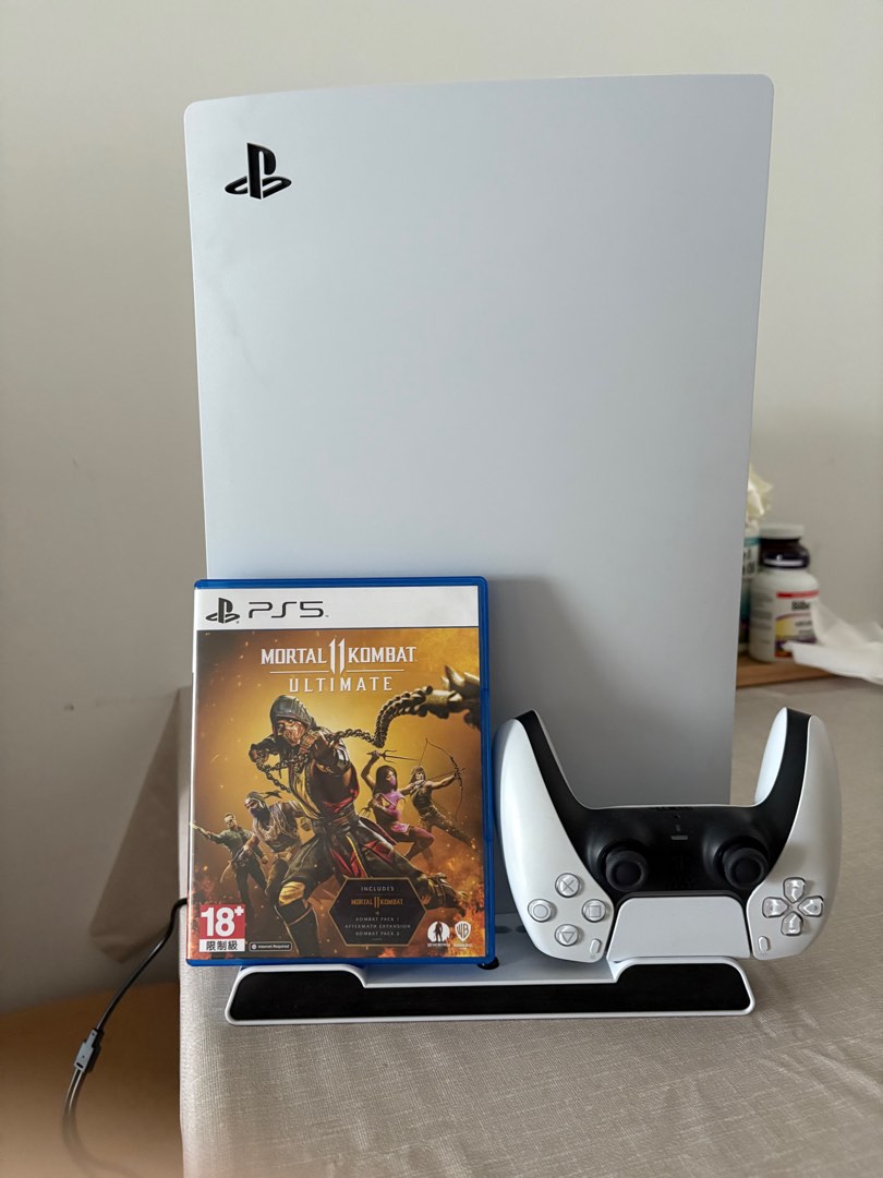 Base PS5 with Disc Drive, a stand with fans and charging, and MK11 game ...
