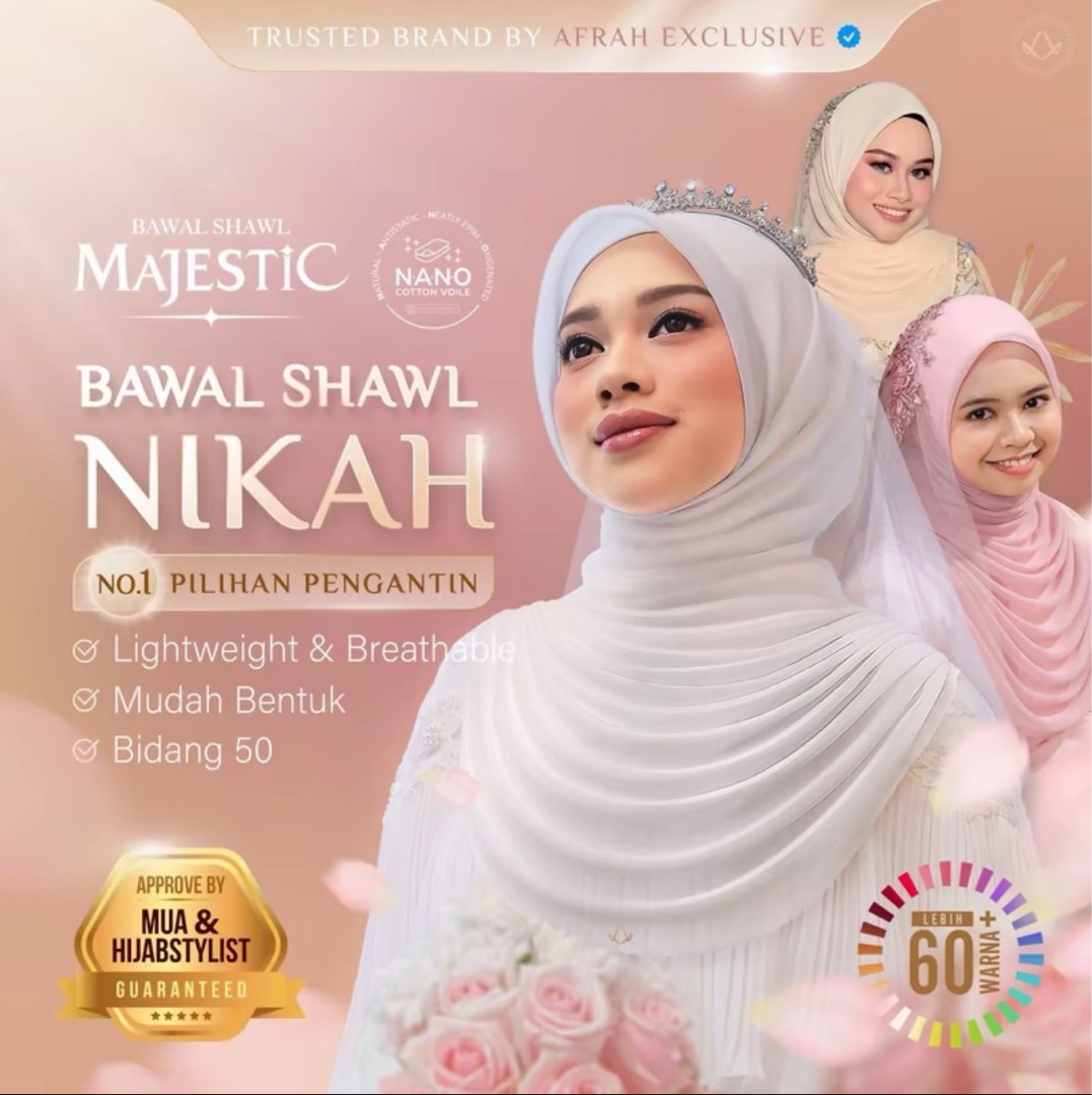Bawal Shawl Nikah Magestic in Colour Nude, Women's Fashion, Muslimah ...