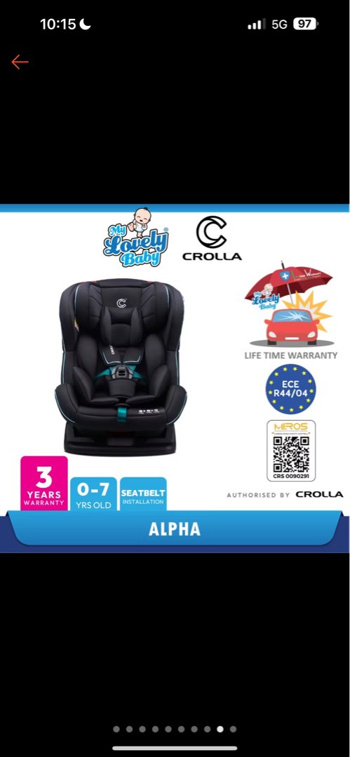 Crolla Alpha Car Seat, Babies & Kids, Going Out, Car Seats on Carousell