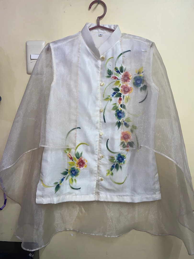 Filipiniana Butterfly Top Barong for Women with Hand Painted Flowers ...