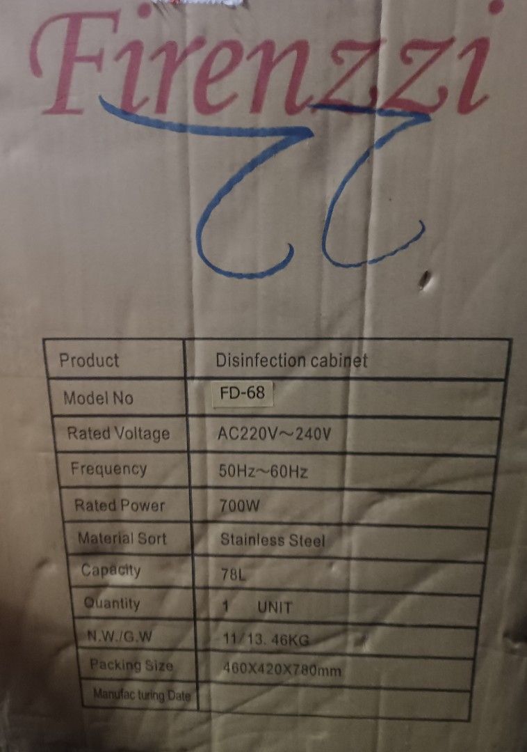 Firenzzi FD-68 Disinfection Cabinet (Dish Dryer) 78L, TV & Home ...