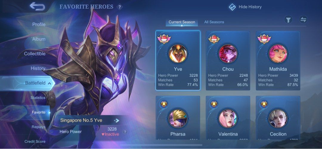 MLBB PRO PLAYER HIDE HISTORY ACC, Video Gaming, Gaming Accessories, In ...