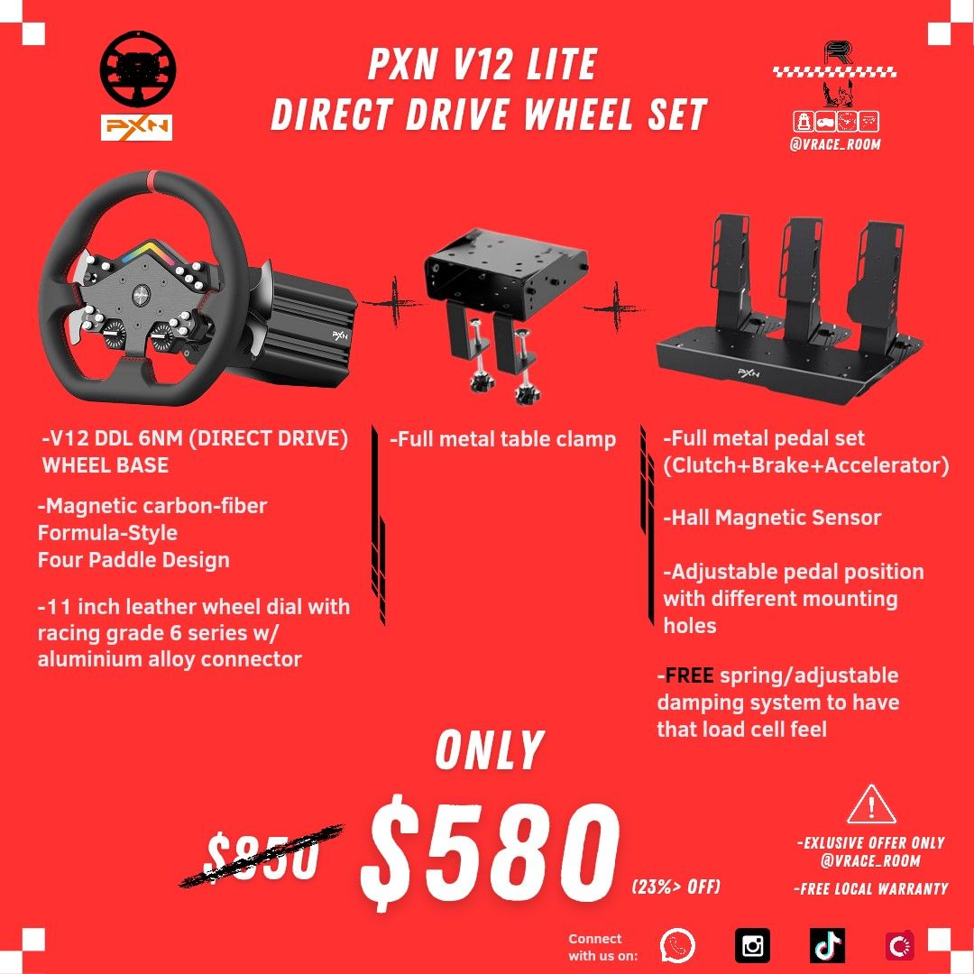 PXN V12 LITE direct drive WHEEL BUNDLE 6NM TORQUE STRONGER AND VALUE THAN MOZA R5, Video Gaming ...