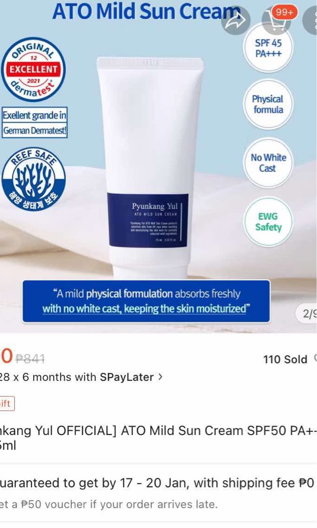 Pyunkang Yul: ATO Mild Sun Cream SPF50 PA++, Beauty & Personal Care ...
