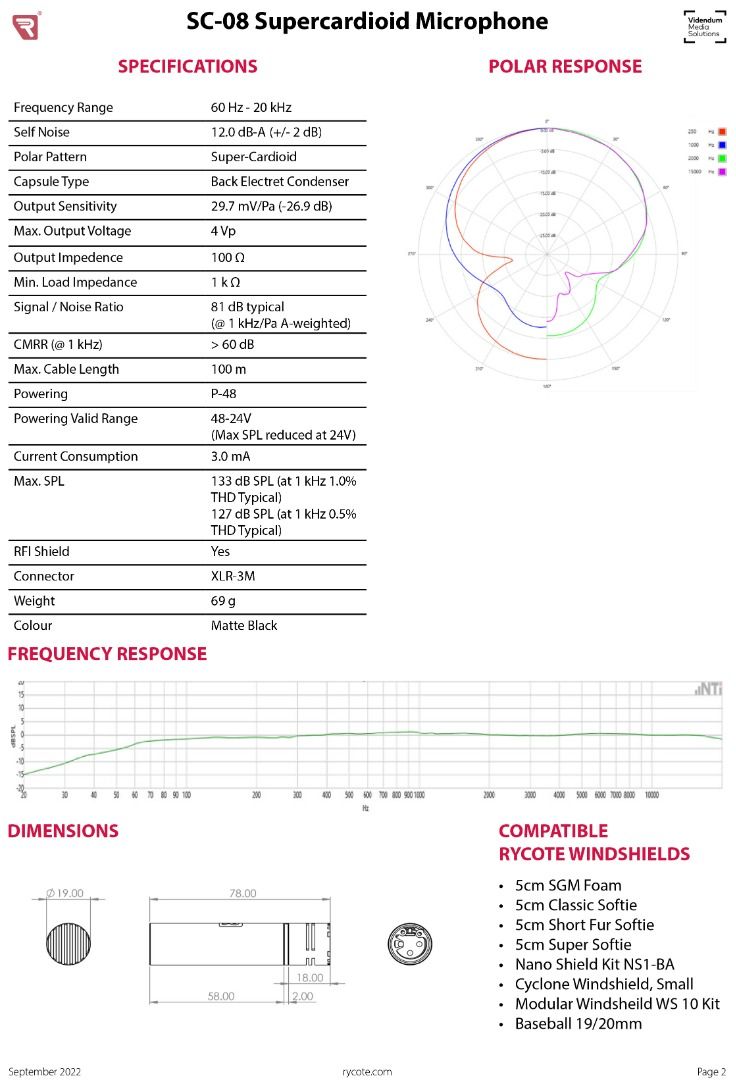 Rycote SC-08 Supercardioid low noise BaseBall Combo Outdoor Microphone ...