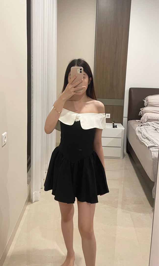 Black White Mini Dress Hitam Putih, Fesyen Wanita, Pakaian Wanita, Gaun ...