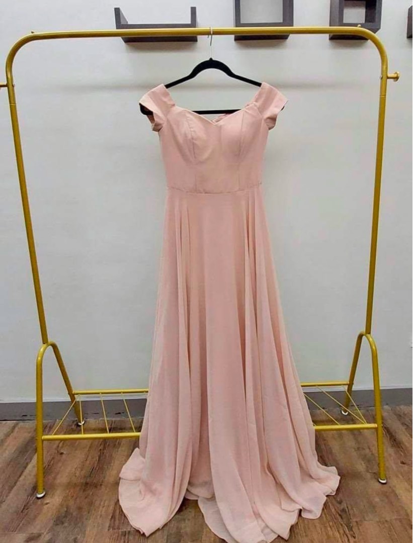 Blush Pink Off Shoulder Gown, Women's Fashion, Dresses & Sets, Evening ...
