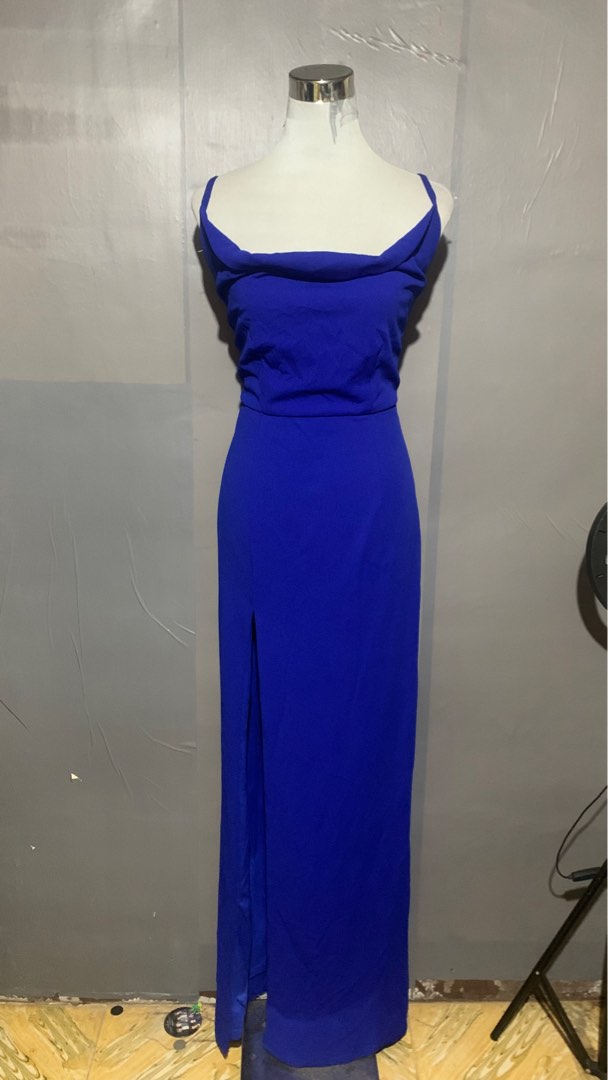 Brand new royal blue high slit evening dress large, Women's Fashion ...