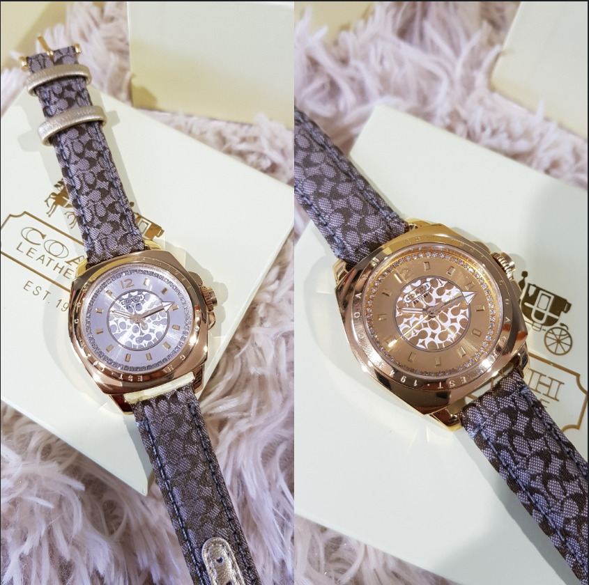 Coach Ladies Watch - Boyfriend Engraved Gold Bezel with Signature Dial ...
