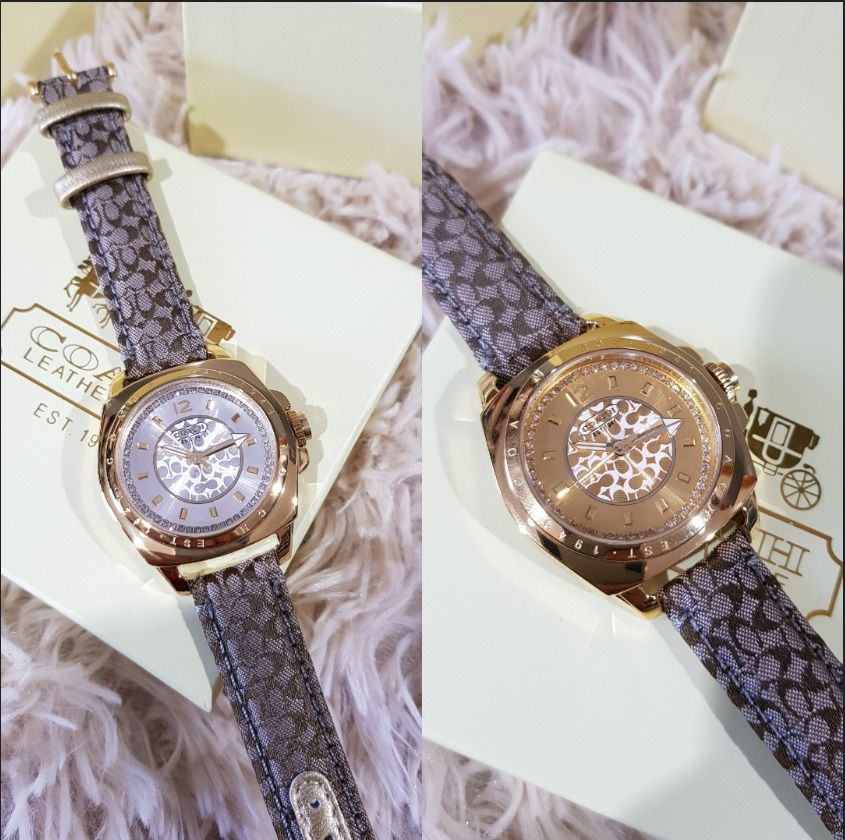 Coach Ladies Watch - Boyfriend Engraved Gold Bezel with Signature Dial ...