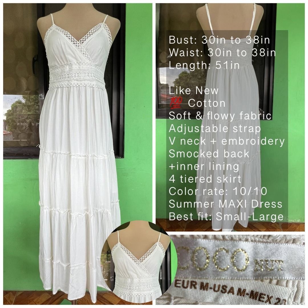 COCO NUT WHITE LAYERED COTTON LINEN MAXI DRESS size MEDIUM-XL, Women's ...