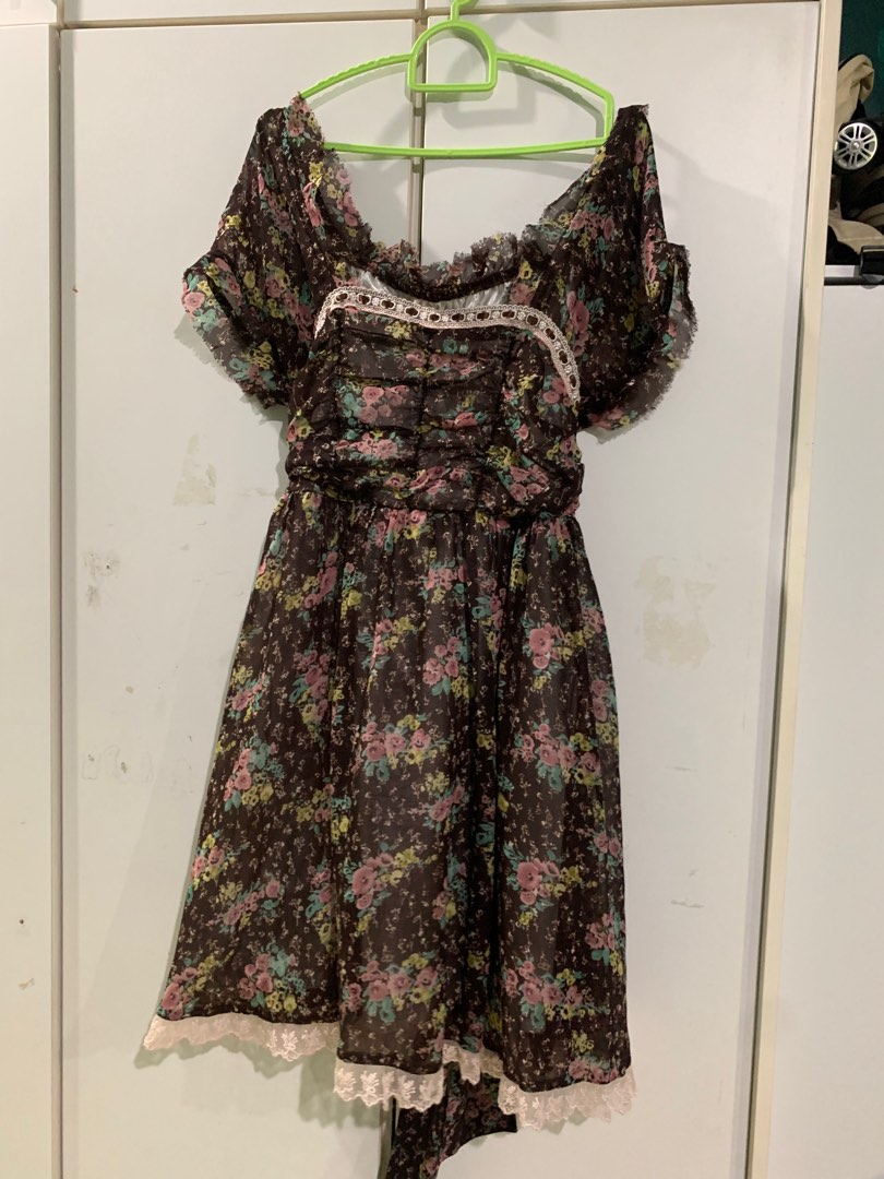 Coquette brown midi dress (shipping fee included), Women's Fashion ...