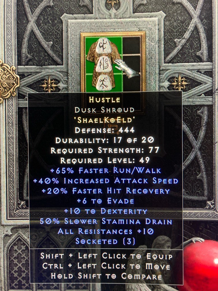 D2R non ladder Hustle dusk shroud, Video Gaming, Gaming Accessories, In ...