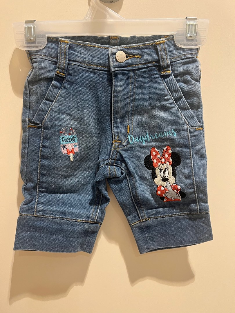 Disney Minnie Mouse Denim Pants Shorts Tokong 2y, Babies & Kids, Babies ...