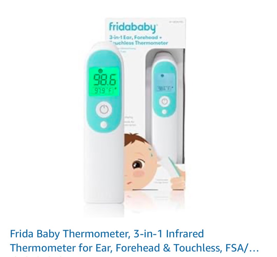 Frida Baby Thermometer, 3-in-1 Infrared Thermometer for Ear, Forehead ...