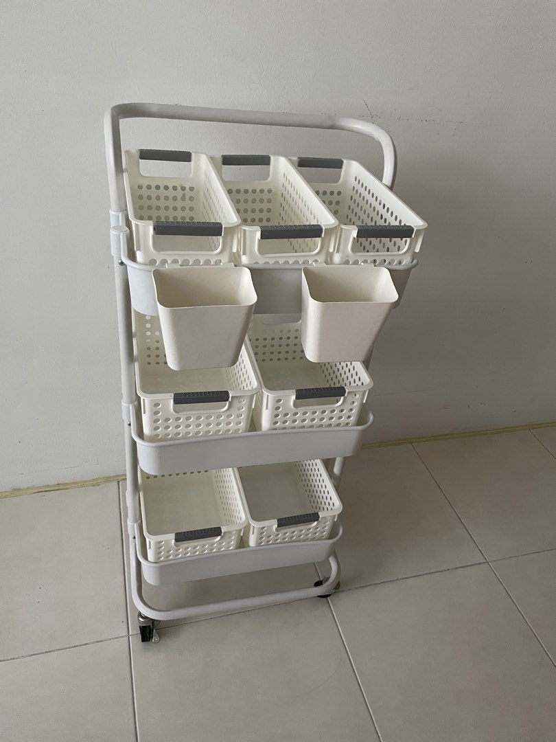 Metal Trolley with 7 Baskets + 2 Hanging Box, Furniture & Home Living ...