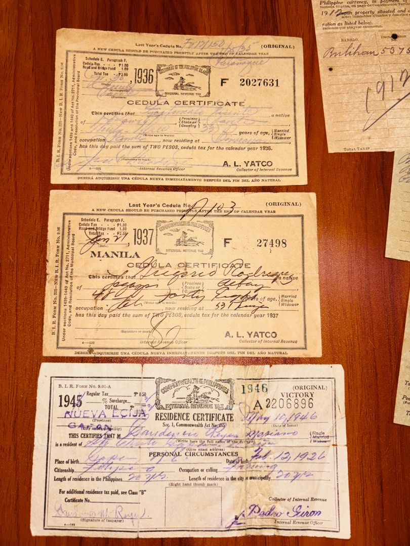 Old Cedula Certificates, 1908-1945, Hobbies & Toys, Memorabilia ...