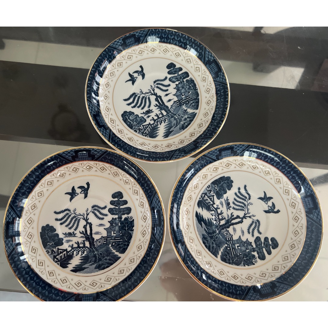 Set of 3 Antique Nikko NKT Blue & White Willow Double Phoenix Ironstone Saucer from Japan ...