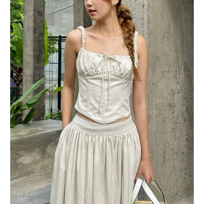 Shushi Clothing Lisa Top Linen Shrug Robe with Bow Chest in Cream Beige ...
